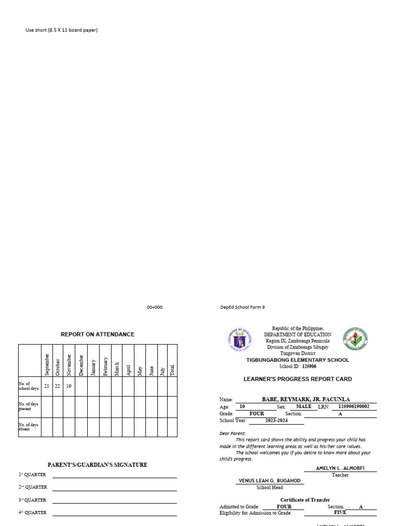 SF 9 Report Card Automated 024445 | PDF | Learning | Psychological Concepts
