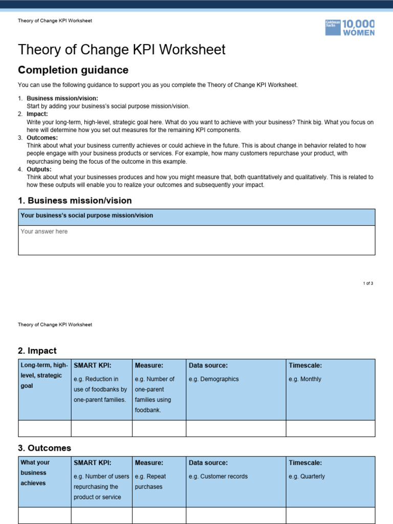 Theory of Change Worksheet | PDF | Performance Indicator | Goal
