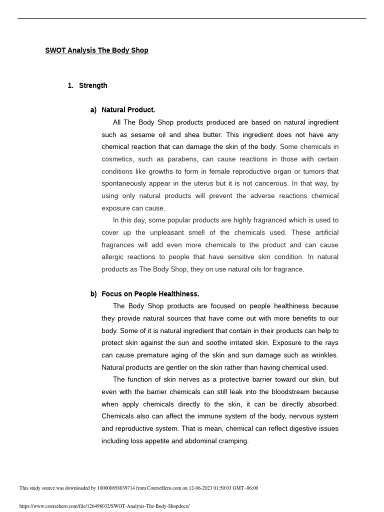 SWOT Analysis The Body Shop | PDF | Product (Business) | Advertising