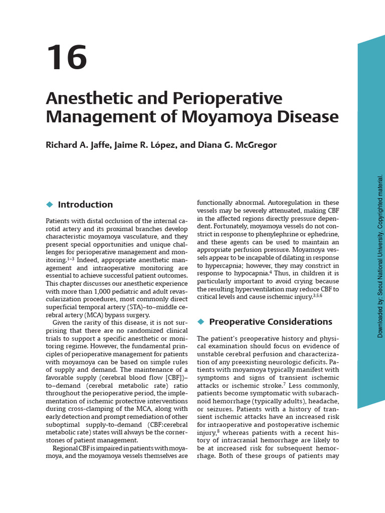 Anesthetic and Perioperative Management of Moyamoya | PDF | Ischemia ...