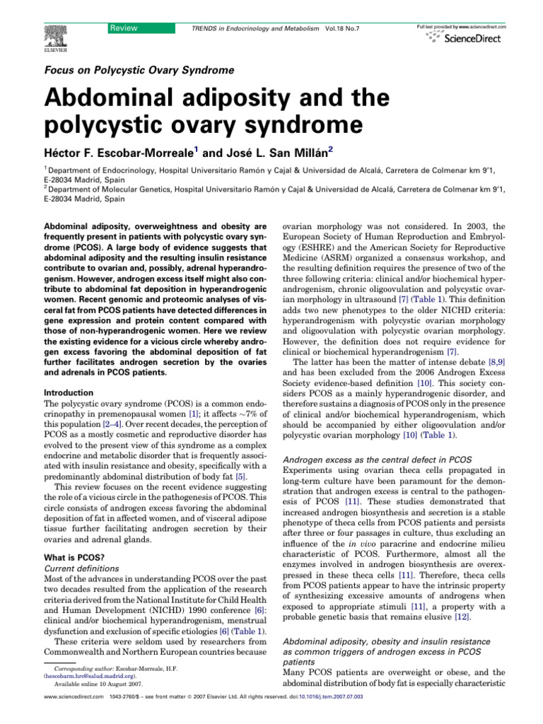 Abdominal Adiposity and The Polycystic Ovary Syndrome | PDF ...