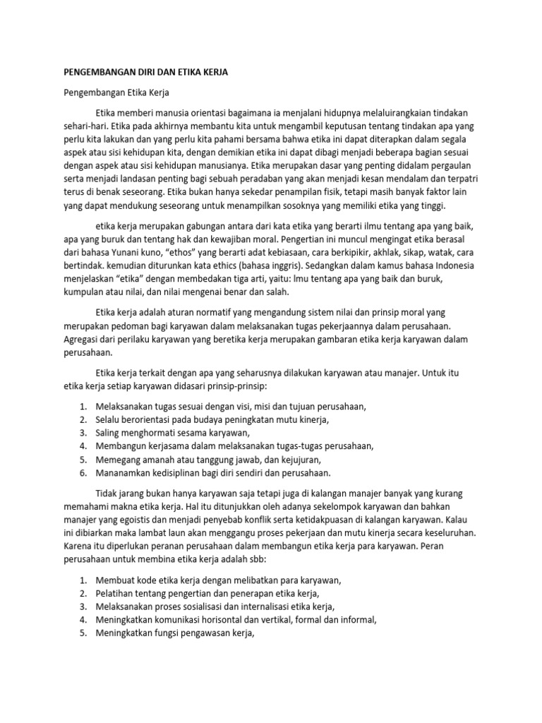 Etika Kerja dan Pengembangan Diri | PDF | Pengembangan Diri