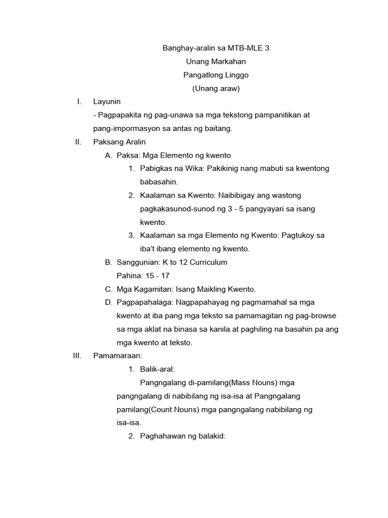 Sem106 MTB Mle Lesson Plan 20240107193318 | PDF