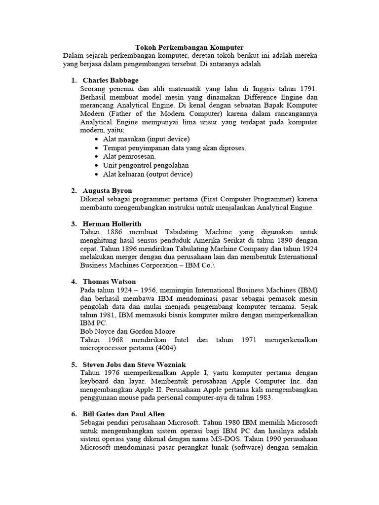 Tokoh Perkembangan Komputer | PDF | Sejarah | Dewasa Muda