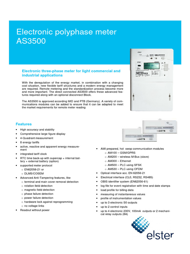 Elster As3500 | PDF | Mains Electricity | Programmable Logic Controller