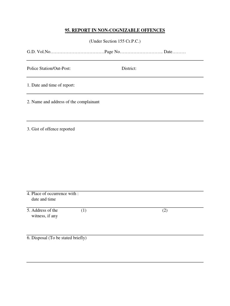 Form 95. REPORT IN NON-COGNIZABLE OFFENCES | PDF