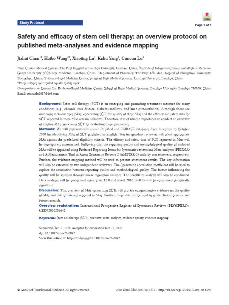 Safety and Efficacy of Stem Cell Therapy | PDF