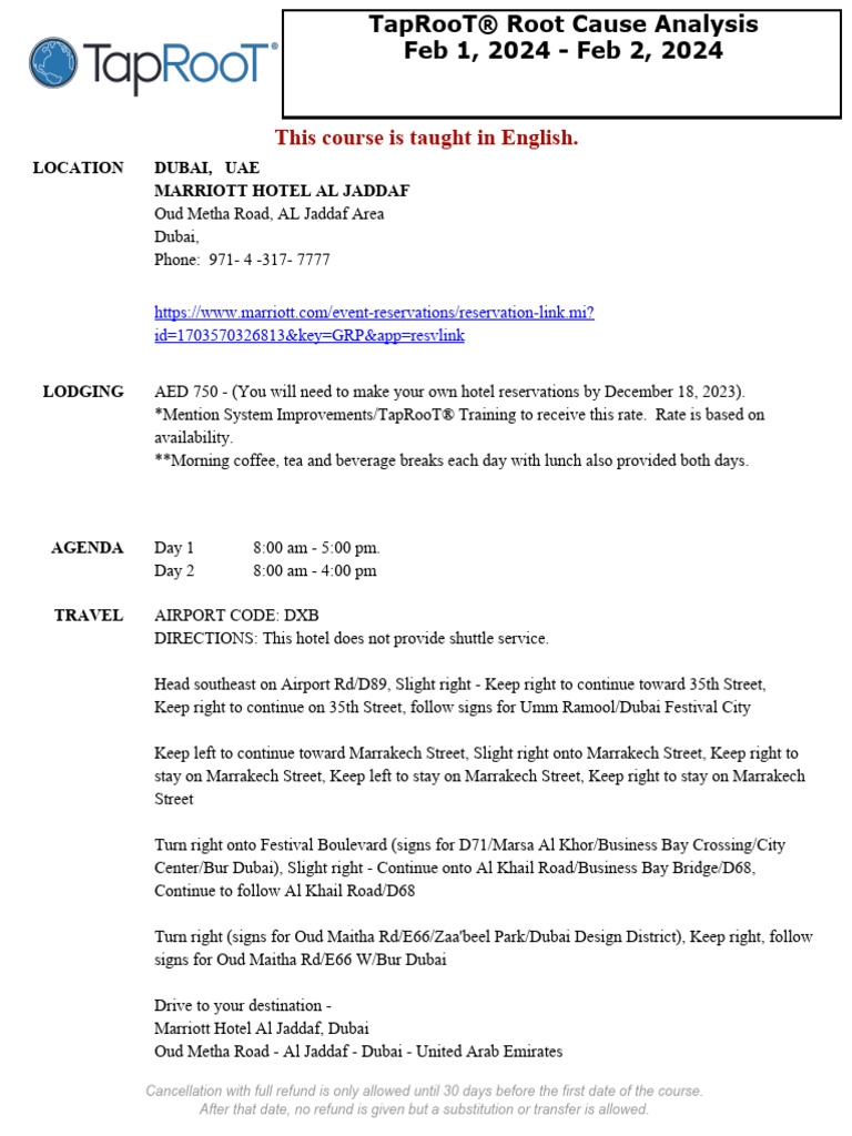 TapRooT Course Information | PDF | Dubai | United Arab Emirates