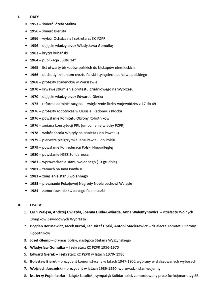Upadek Komunizmu W Polsce Notatki | PDF