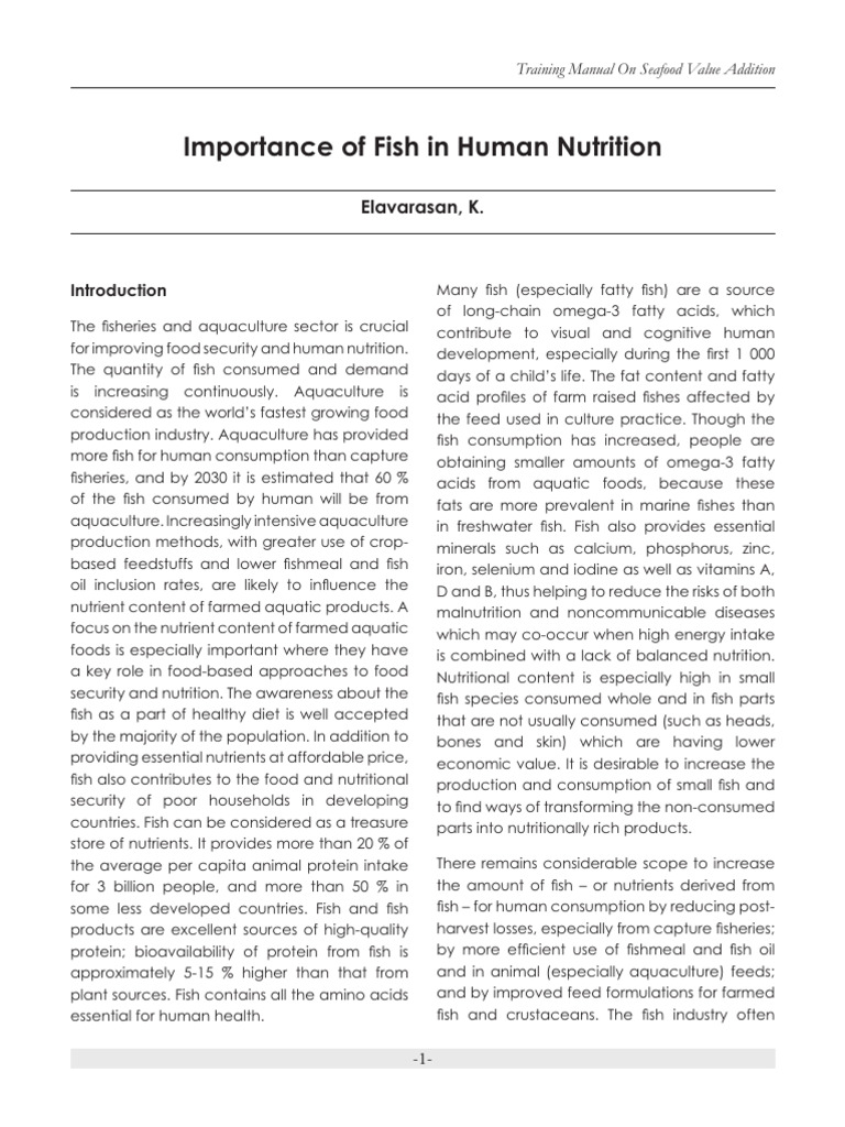 Importance of Fish in Human Nutrition | PDF