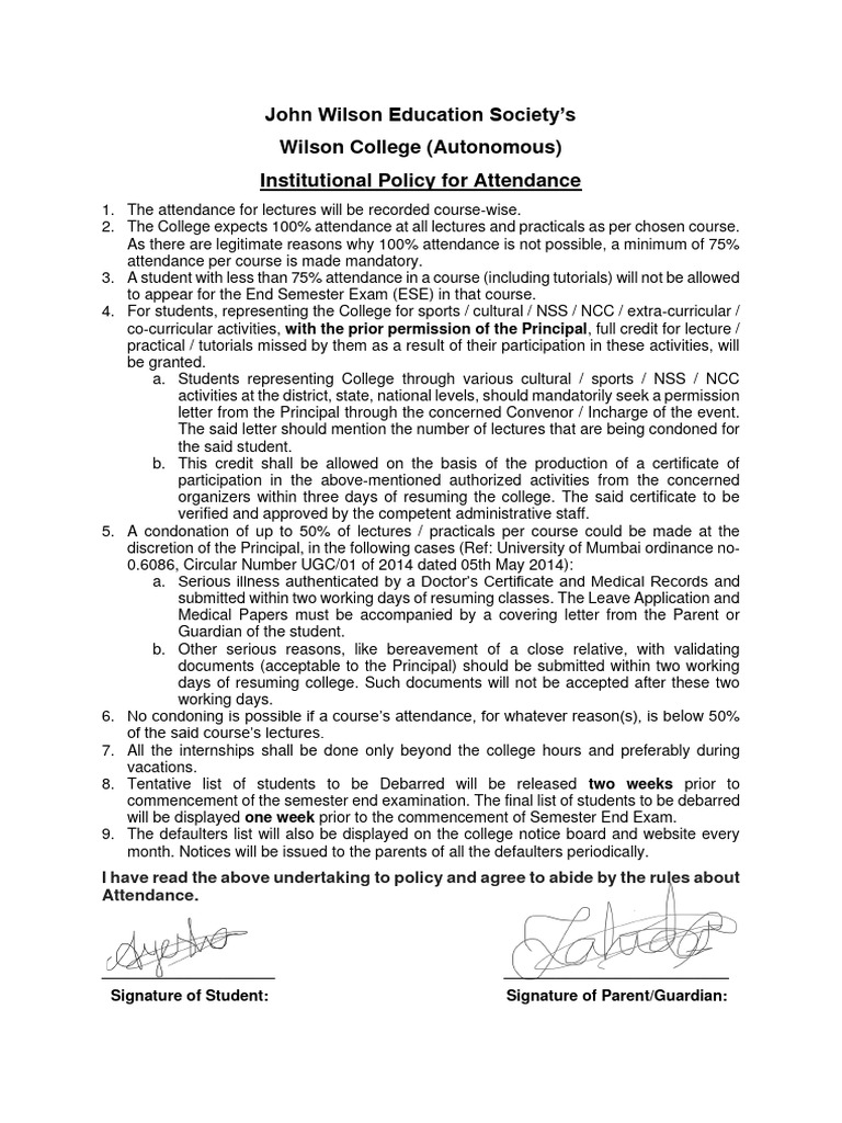 ATTENDANCE UNDERTAKING | PDF