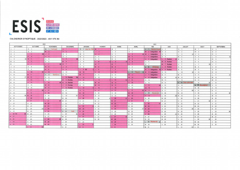 Calendrier Synoptique AV1 VFX | PDF