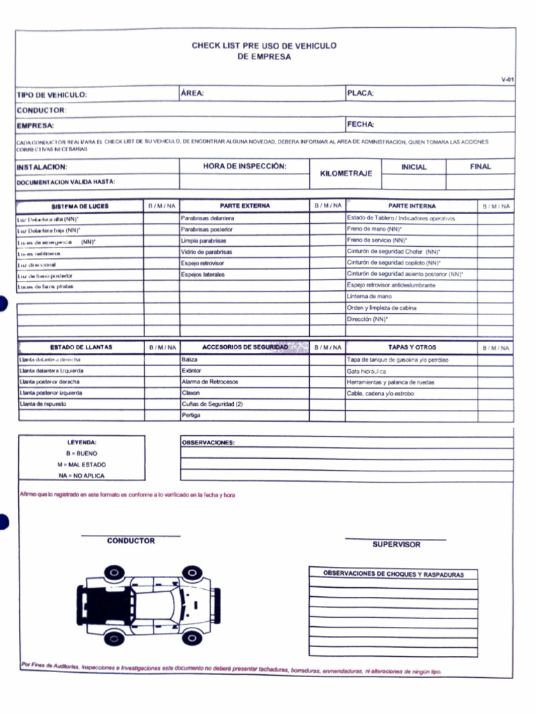 Check List Vehiculo | PDF Check List Vehiculo | PDF