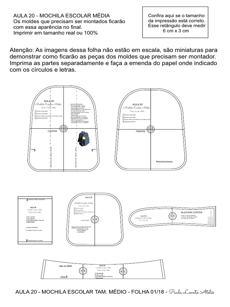 Molde de Mochila Escolar Média | PDF
