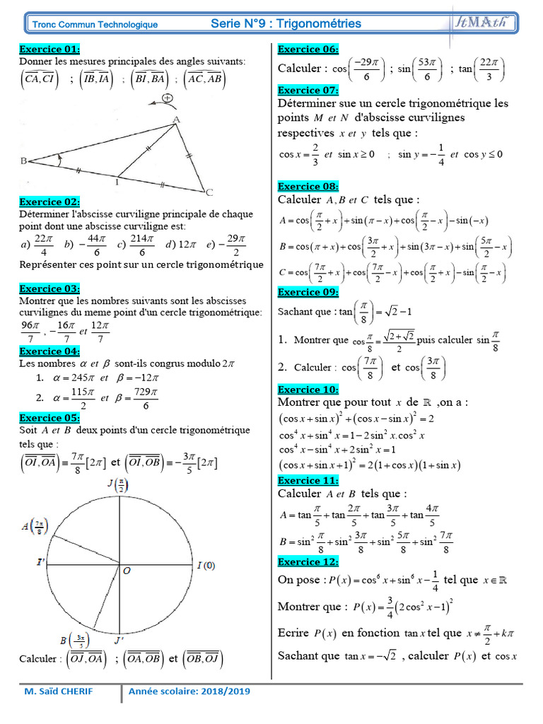 Calcul Trigonometrique 1 Serie D Exercices 4 | PDF