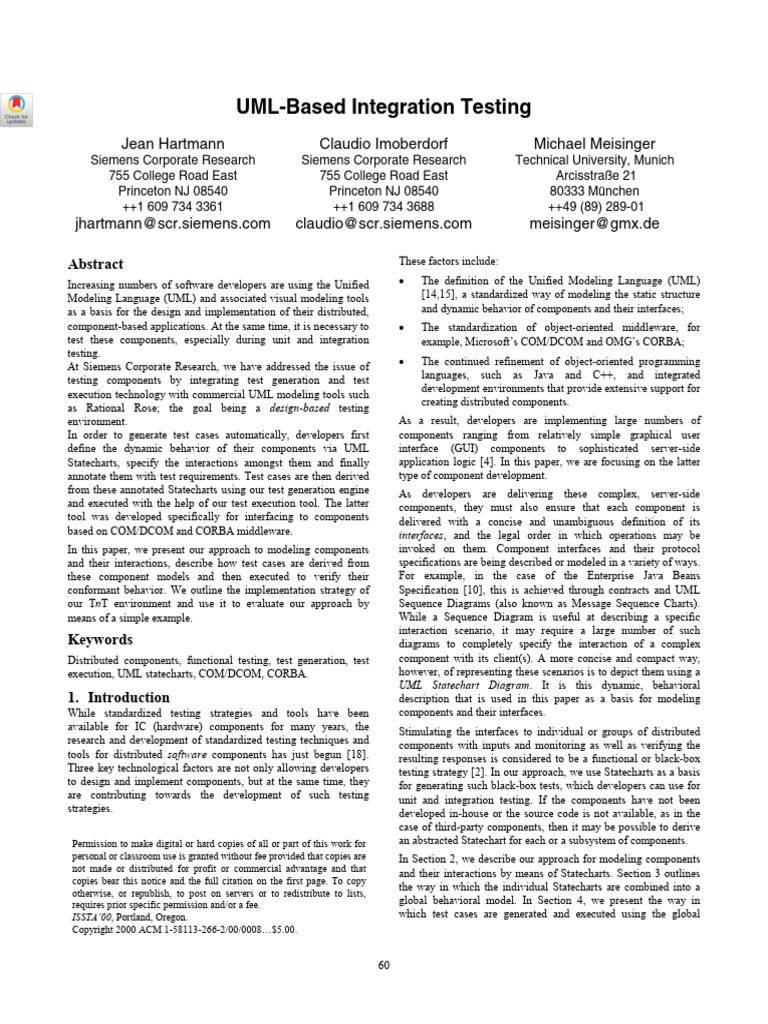 UML-Based Integration Testing: Jean Hartmann Claudio Imoberdorf Michael ...