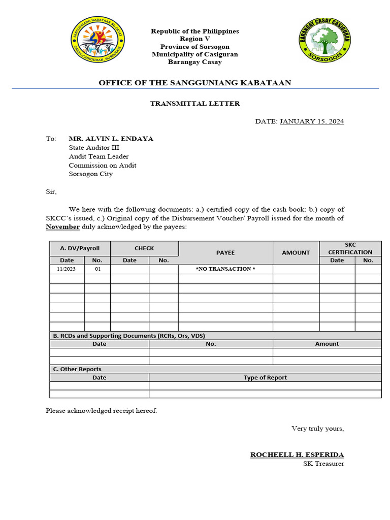 Transmittal Letter Nov | PDF