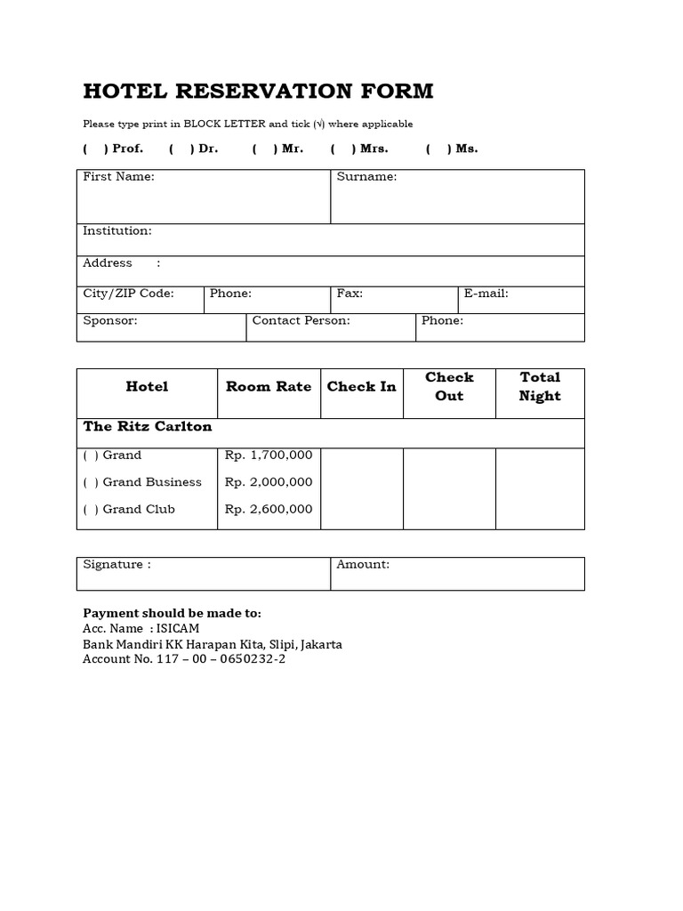 Hotel Reservation Form | PDF