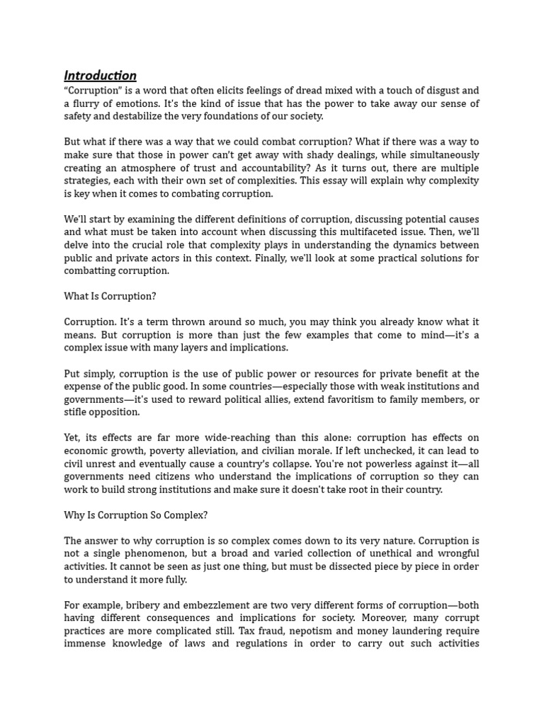 Corruption Essay | Download Free PDF | Political Corruption | Corruption