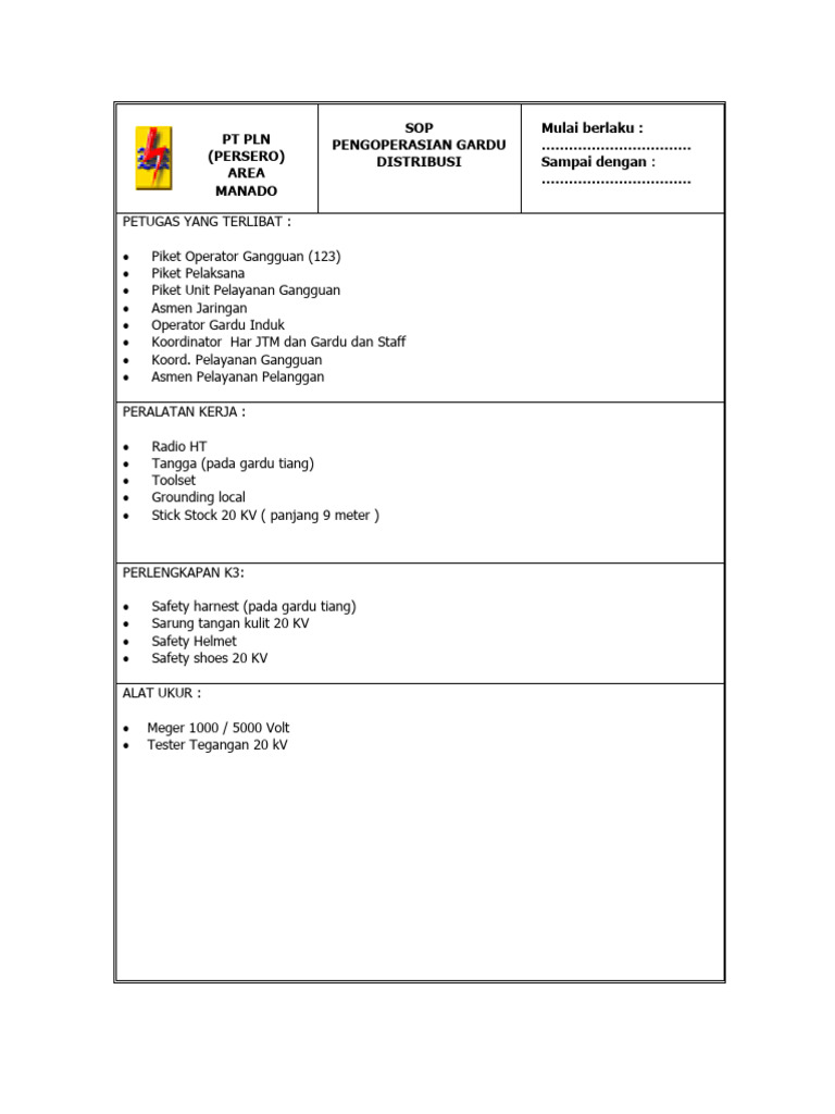 Sop Pengoperasian Gardu Distr | PDF