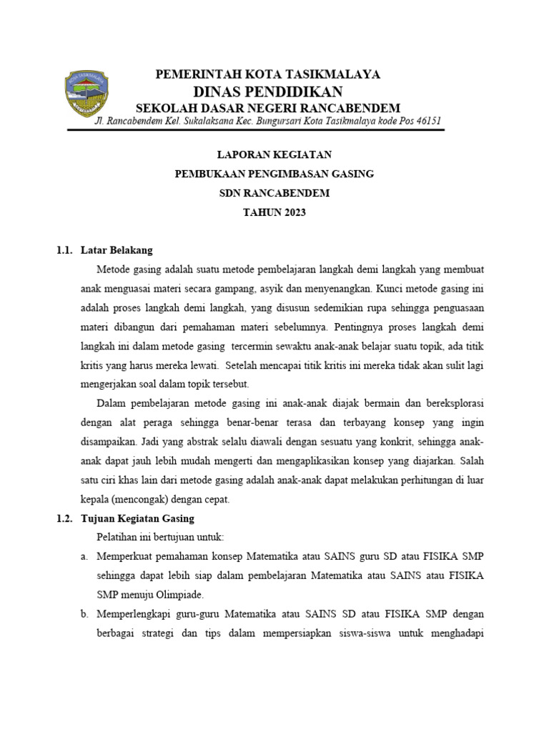 Laporan Kegiatan Pengimbasan Gasing Edit | PDF