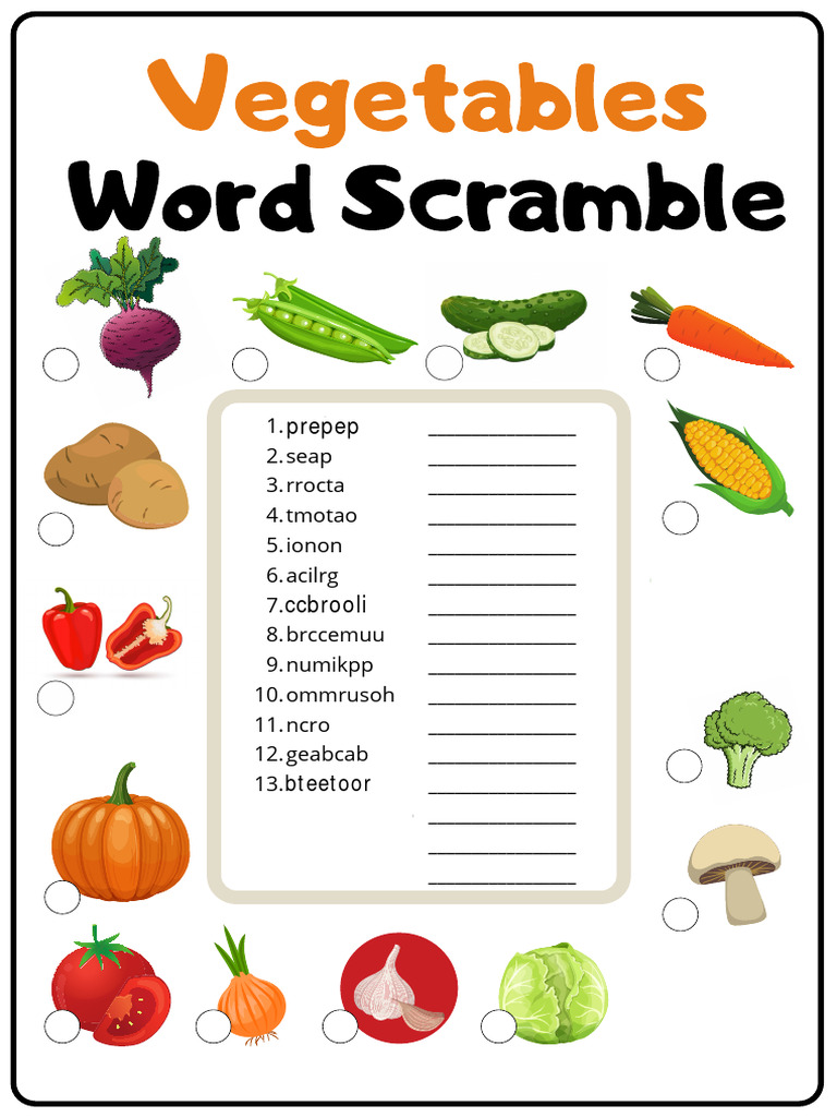 Vegetable Word Scramble Activity | PDF | Wellness