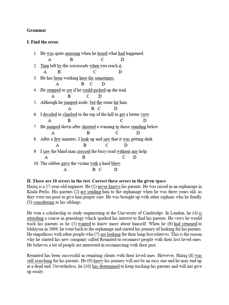 Grammar and Reading Comprehension Exercises | PDF | Narration