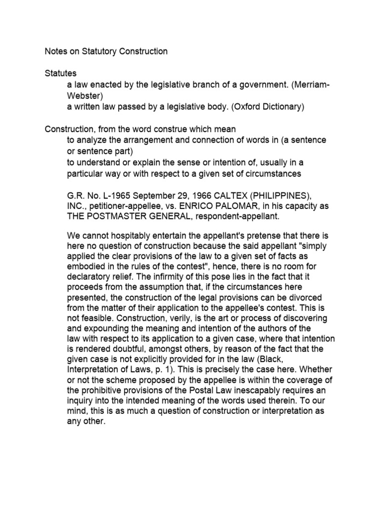 Notes On Statutory Construction 2023 1 | PDF | Statutory Interpretation ...
