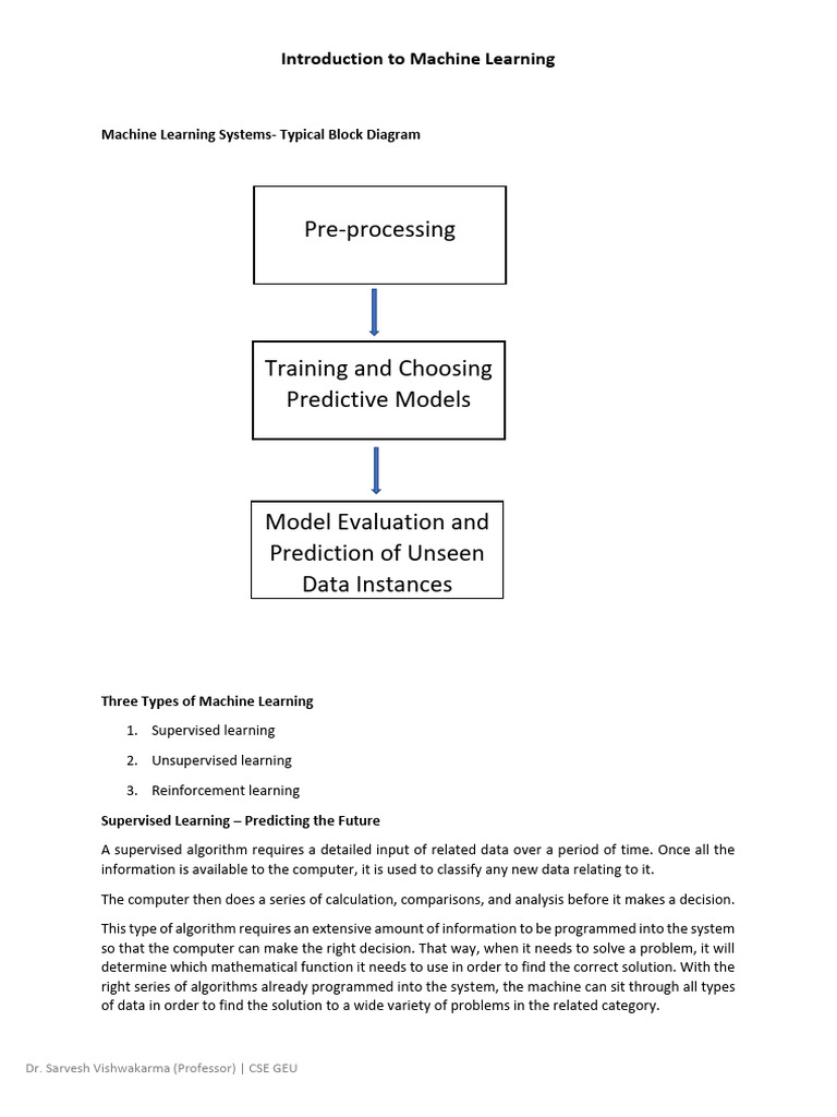 Unit-1 (Introduction To Machine Learning) | PDF | Statistical Classification | Machine Learning