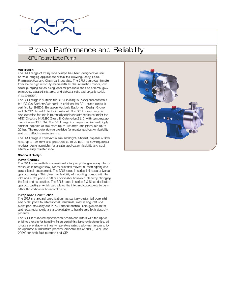 PD Sheet - SRU Rotary Lobe Pump - EN | PDF | Pump | Valve