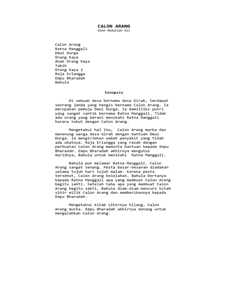 Sinopsis Drama Calon Arang | PDF