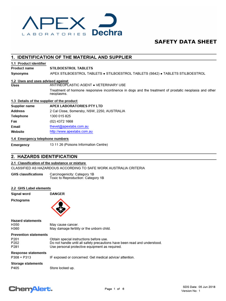 Stilboestrol Tablets MSDS | Download Free PDF | Medical Specialties | Chemistry