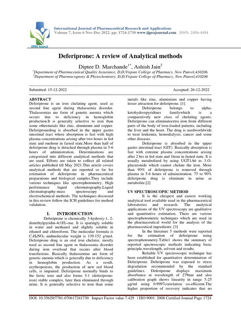 Deferiprone Analytical Methods Review | PDF | High Performance Liquid ...