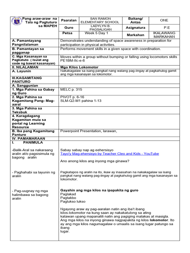 Q2 P.E Week 5 Day 1-5 - 1 | PDF