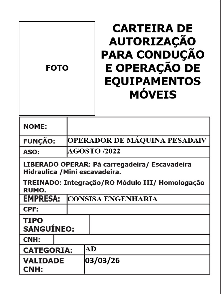 Crachá Operador ATUALIZADO NR11 | PDF