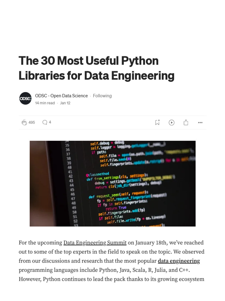 The 30 Most Useful Python Libraries For Data Engineering - by ODSC ...