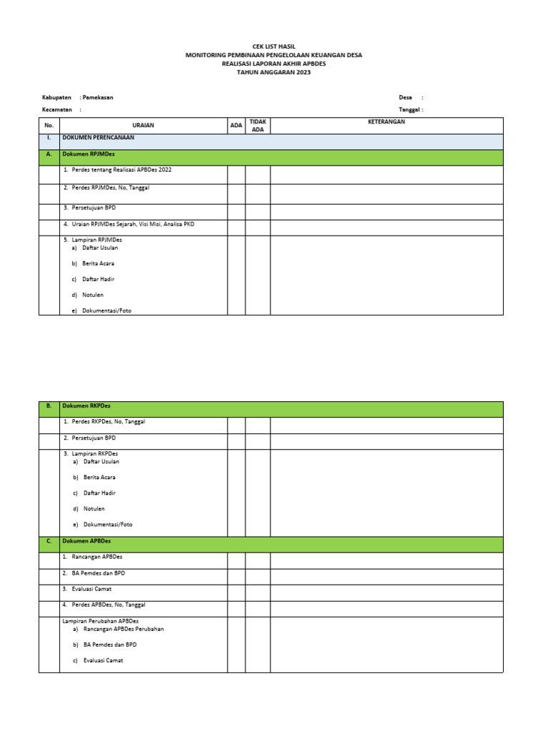 Cek List Monitoring | PDF