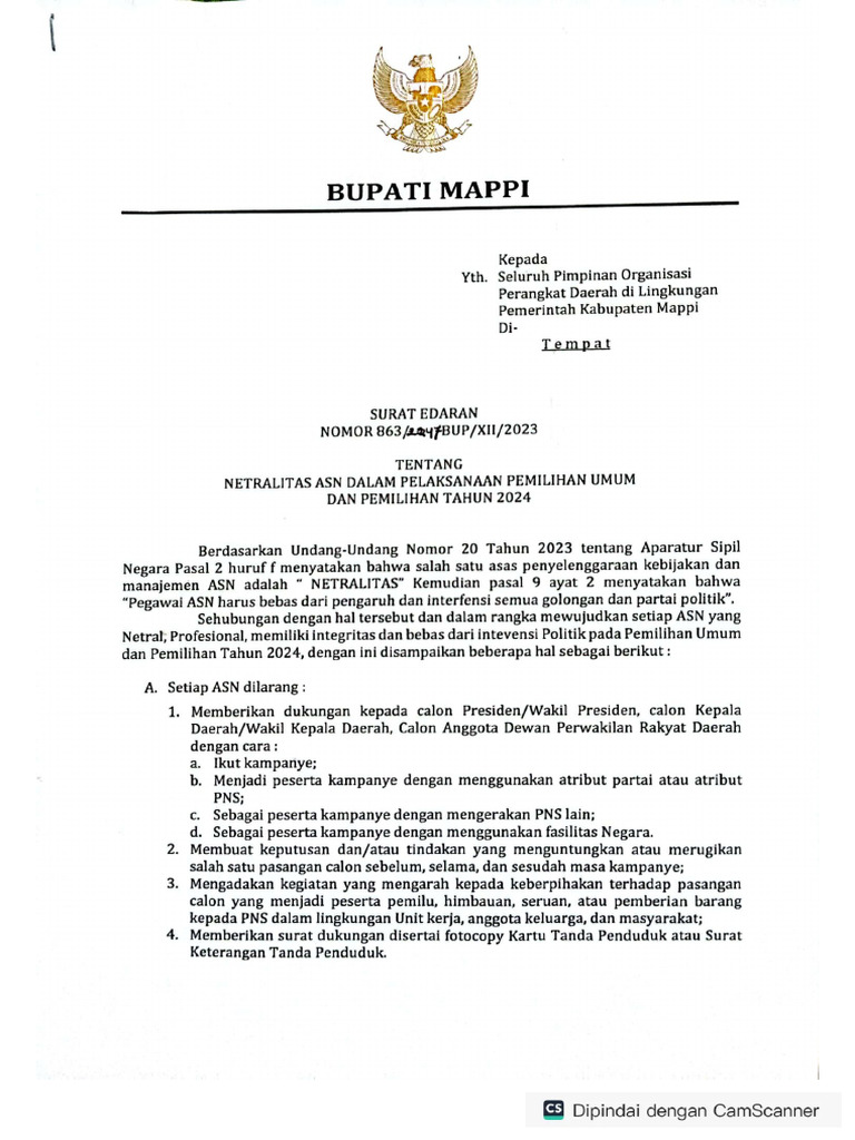 Surat Edaran Netralitas ASN | PDF
