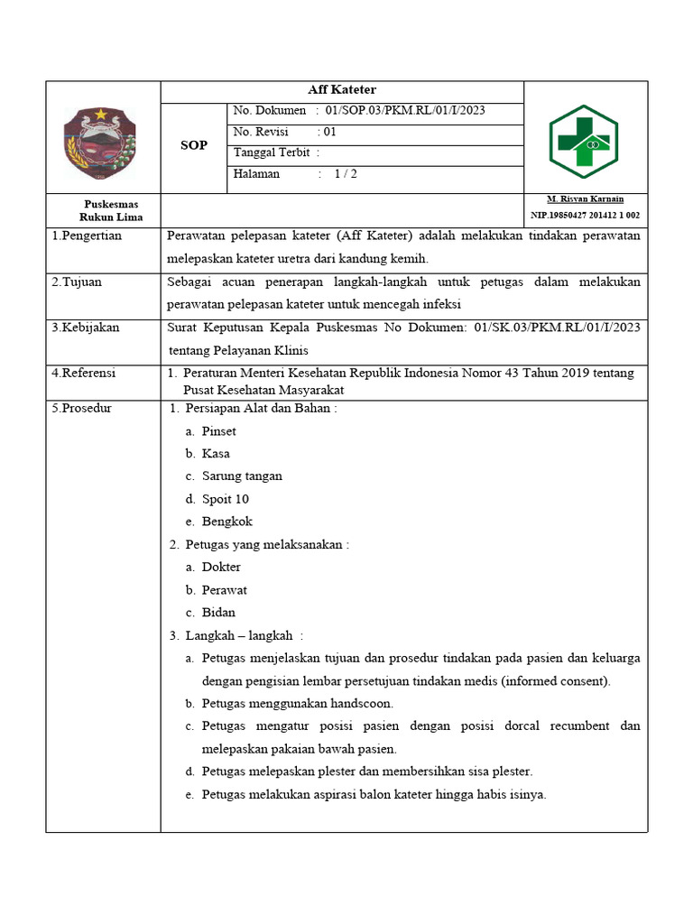 Sop Aff Kateter | PDF | Sains & Matematika