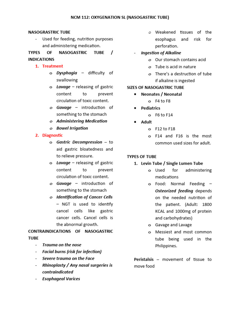 NGT Notes | PDF | Diseases And Disorders | Digestive System
