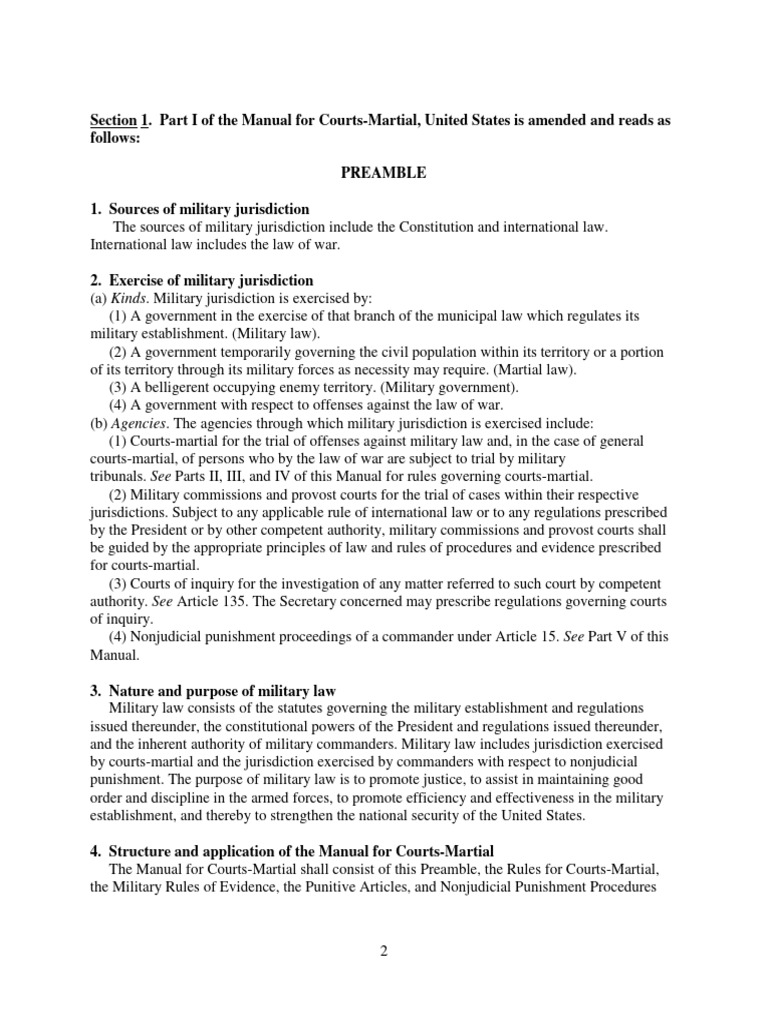 Section 1 Preamble | PDF | Military Justice | Court Martial