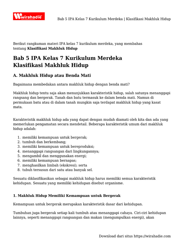 Bab 5 IPA Kelas 7 Kurikulum Merdeka - Klasifikasi Makhluk Hidup | PDF | Pengembangan Diri