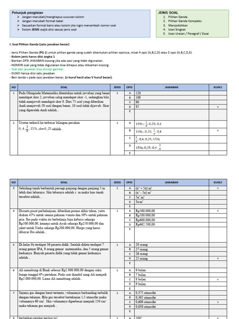 Template Soal Try Out Matematika | PDF