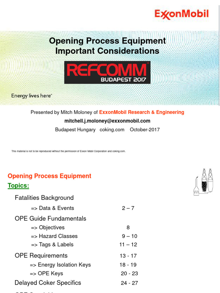 Opening Process Equipment OPE Important Considerations Moloney ...