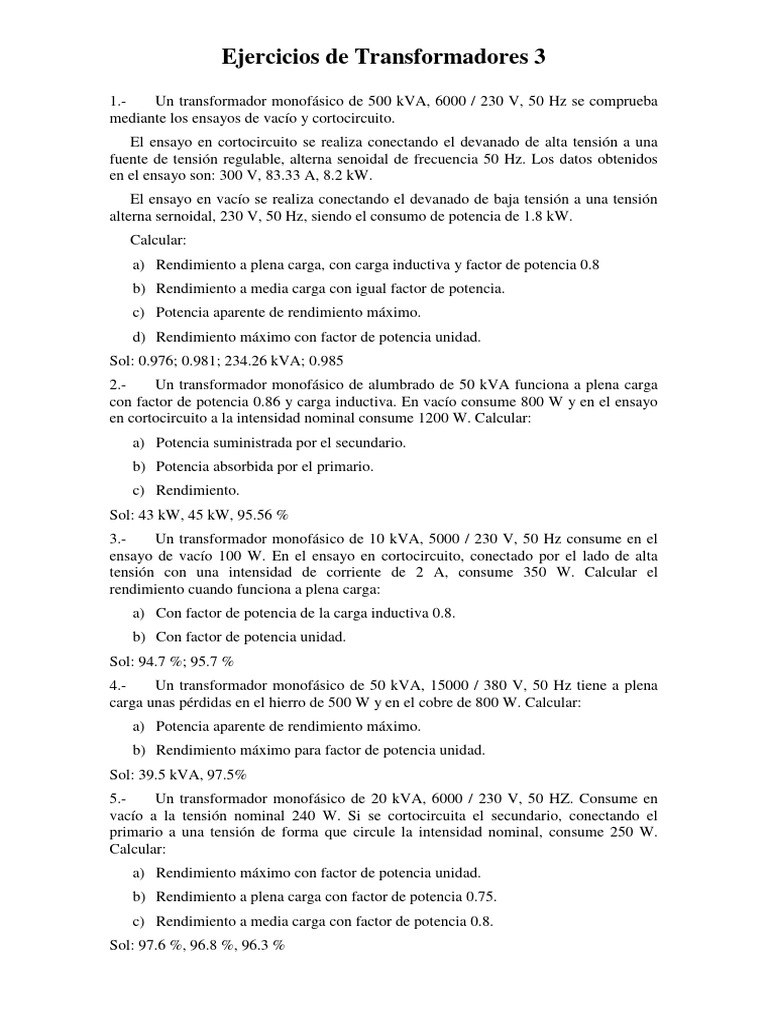 Ejercicios Transformadores 3 | PDF | Ciencia y matemáticas | Tecnología