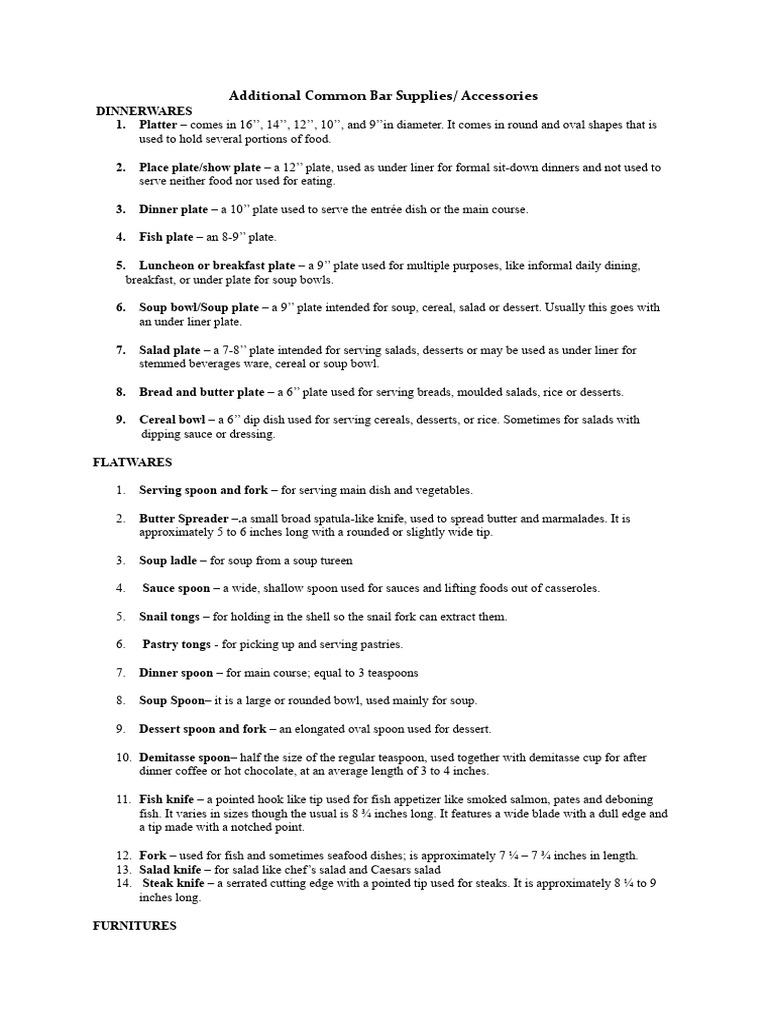 Fbs Lecture 1 2nd Quarter | PDF | Tableware | Spoon