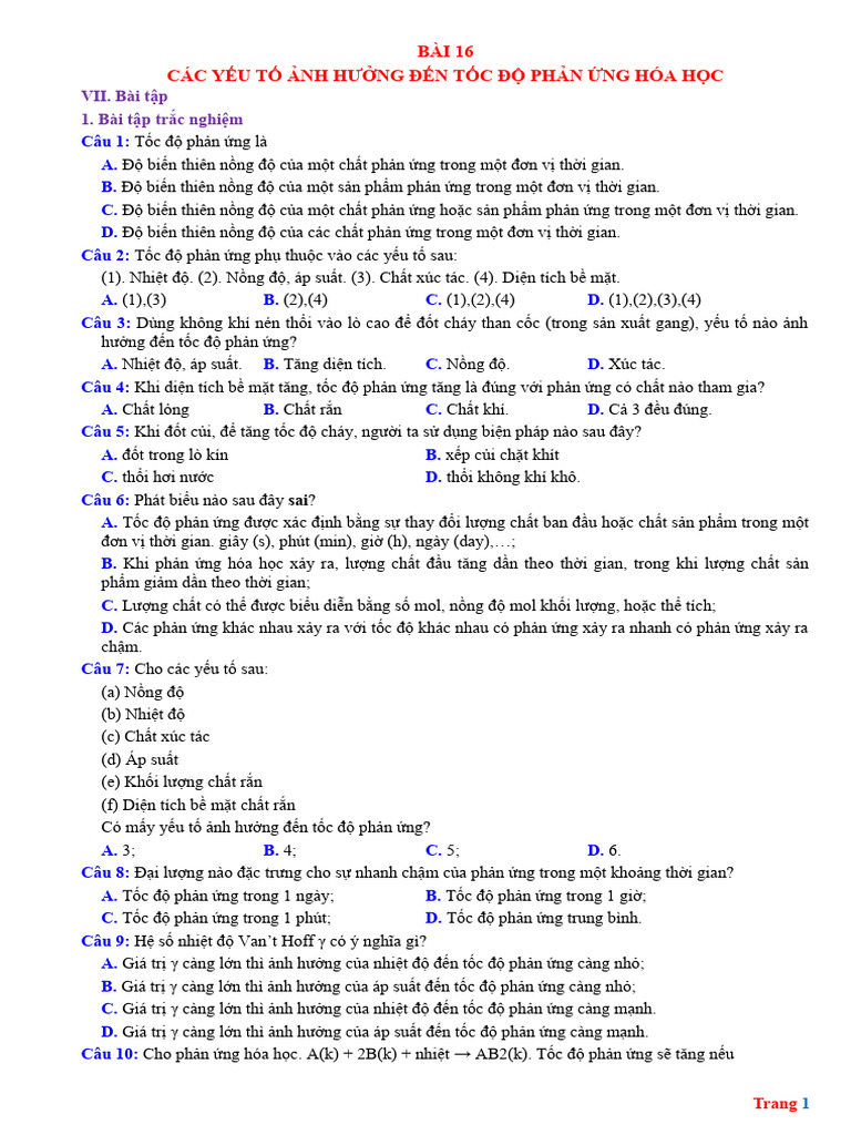 Bai Tap Hoa 10 CTST Bai 16 | PDF