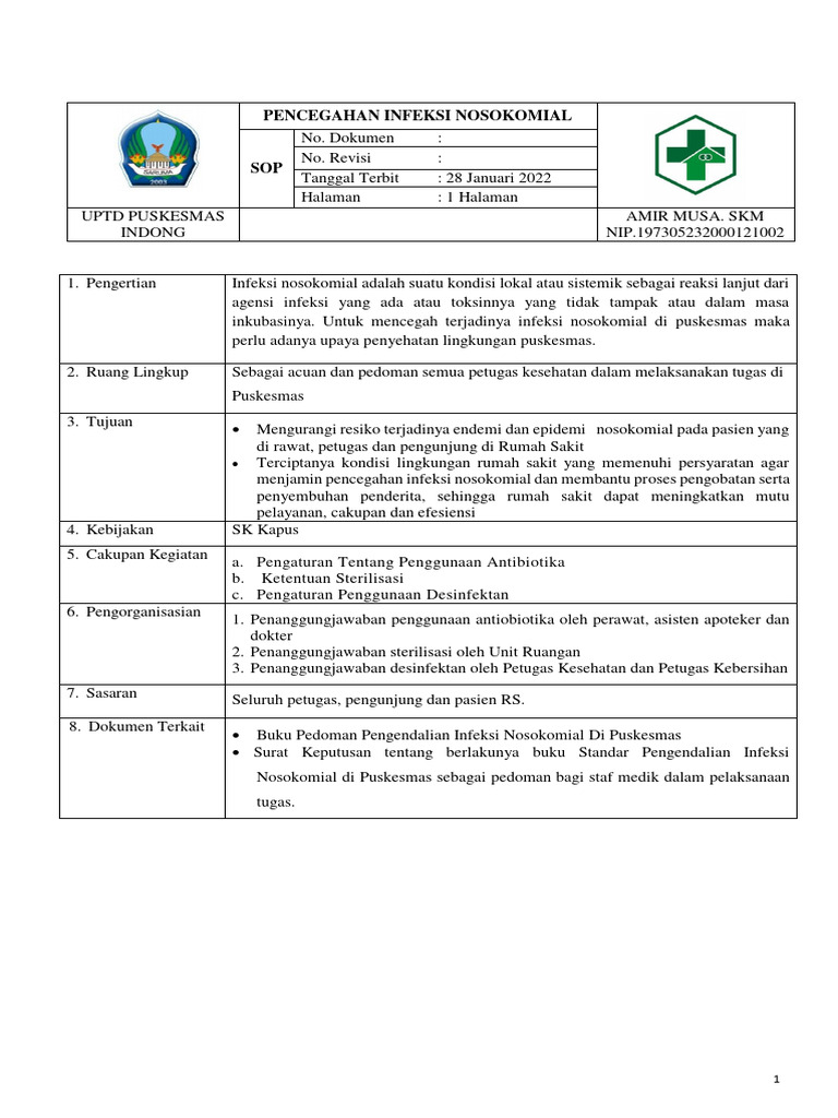 Sop Infeksi Nosokomial | PDF