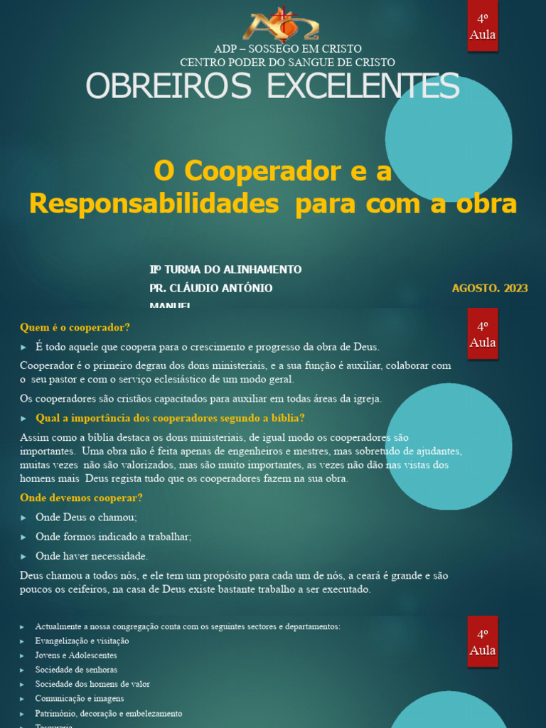 Cooperador e Suas Responsabilidades 4 Aula | PDF