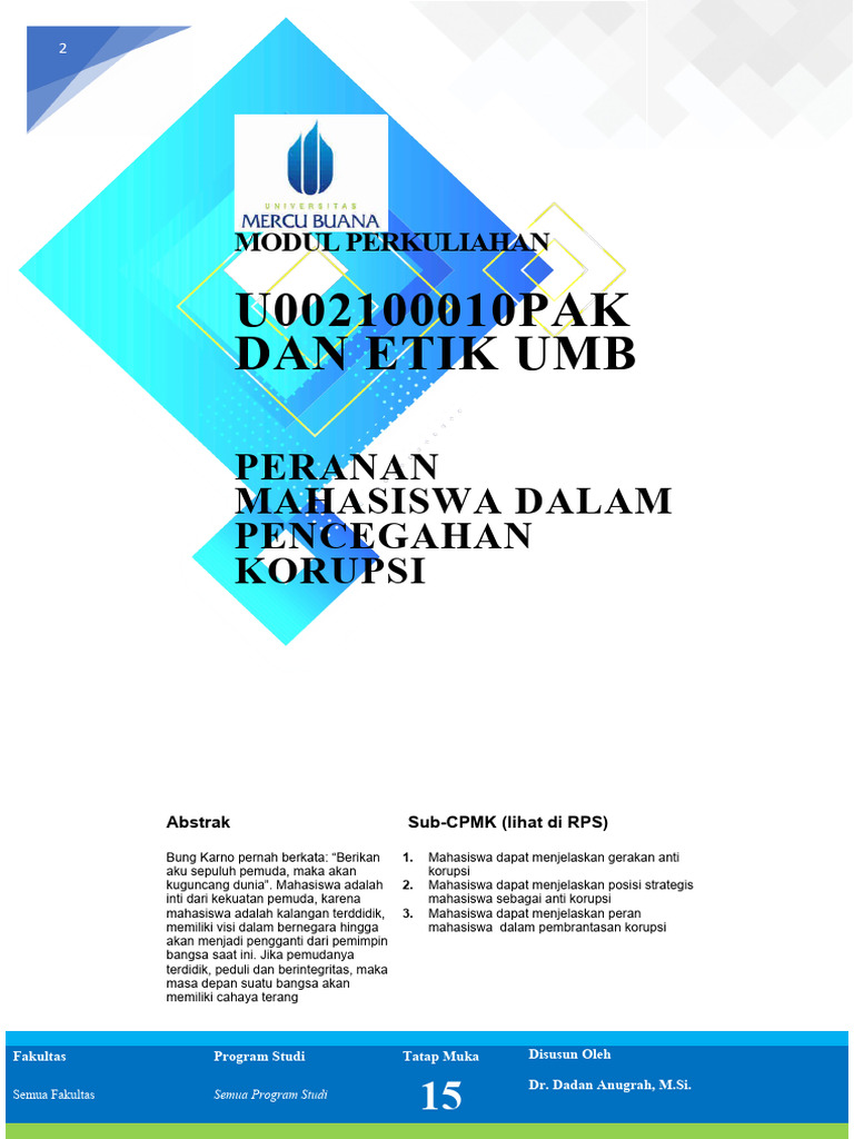 Modul 15 Pak Dan Etik - Peran Mahasiswa | PDF